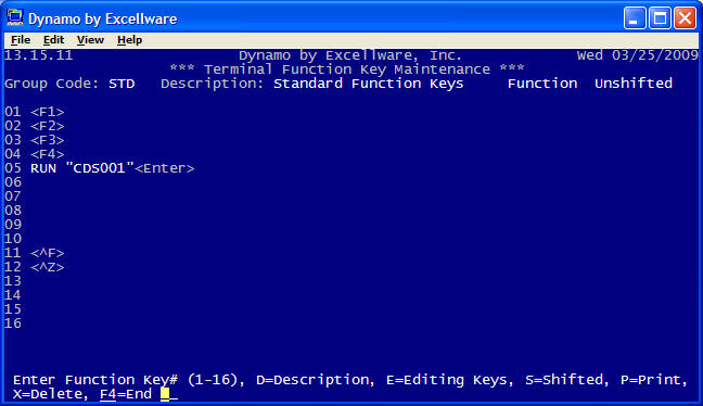 Terminal Function Key Maintenance